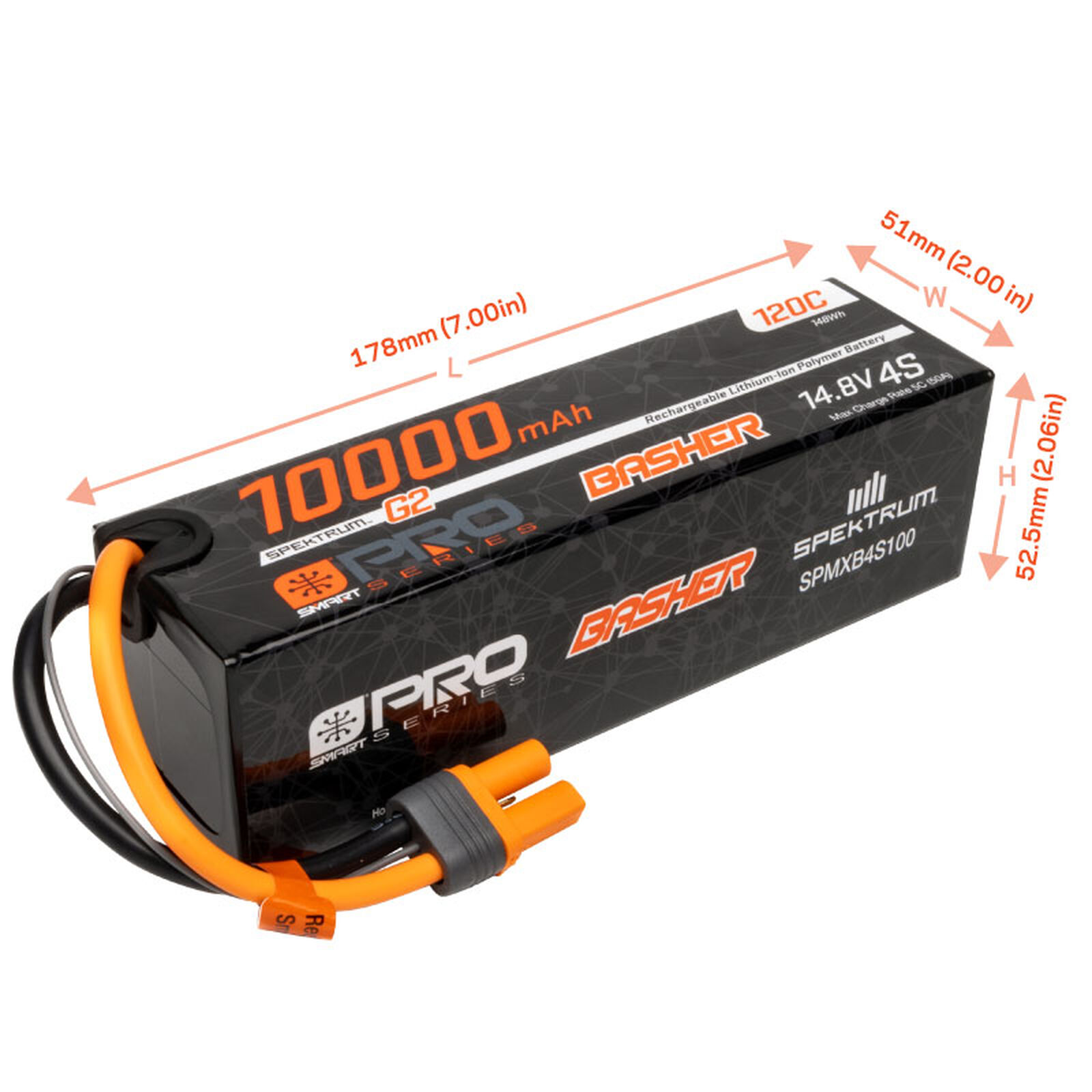 14.8V 10000mAh 4S 120C Smart G2 Pro Basher LiPo Battery: IC5 | Spektrum