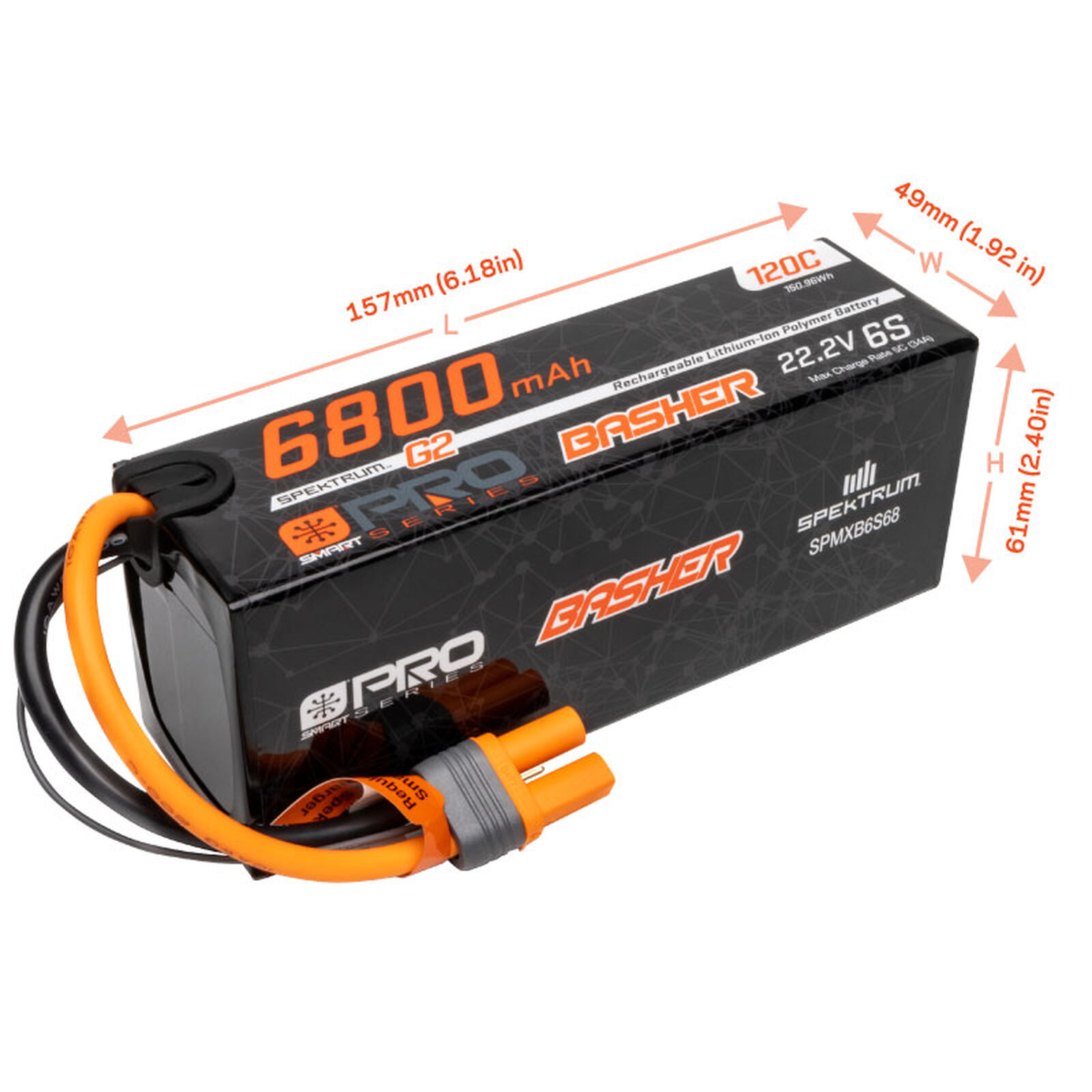 22.2V 6800mAh 6S 120C Smart G2 Pro Basher LiPo Battery: IC5 | Spektrum